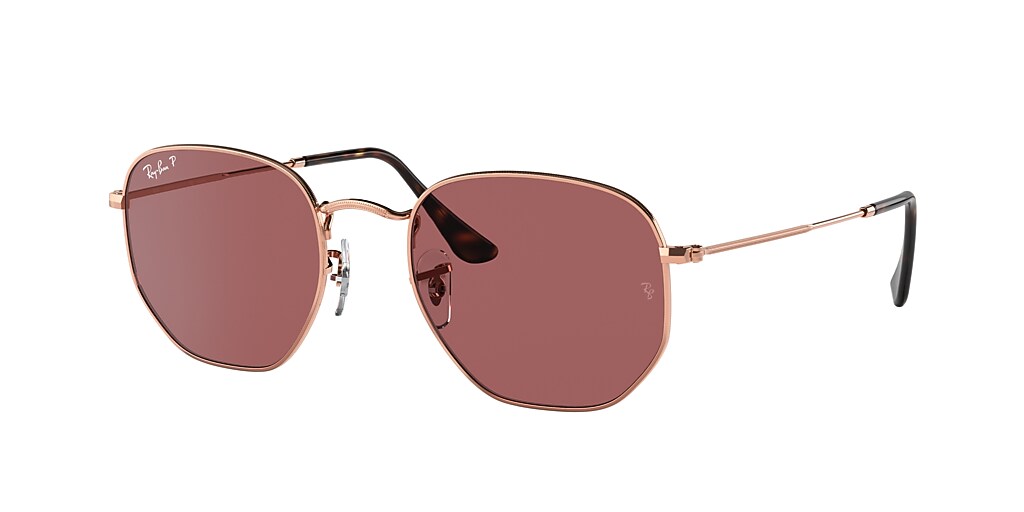 Ray-Ban RB3548N Hexagonal Flat Lenses 51 Violet & Rose Gold Polarized ...