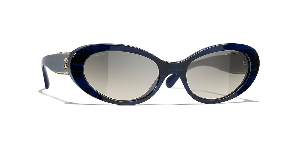 Chanel Oval Sunglasses CH5515A 54 Grey & Blue Tweed Sunglasses | Sunglass Hut Australia
