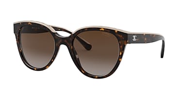 Chanel Butterfly Sunglasses CH5414 54 Brown & Dark Tortoise & Beige Polarised Sunglasses ...
