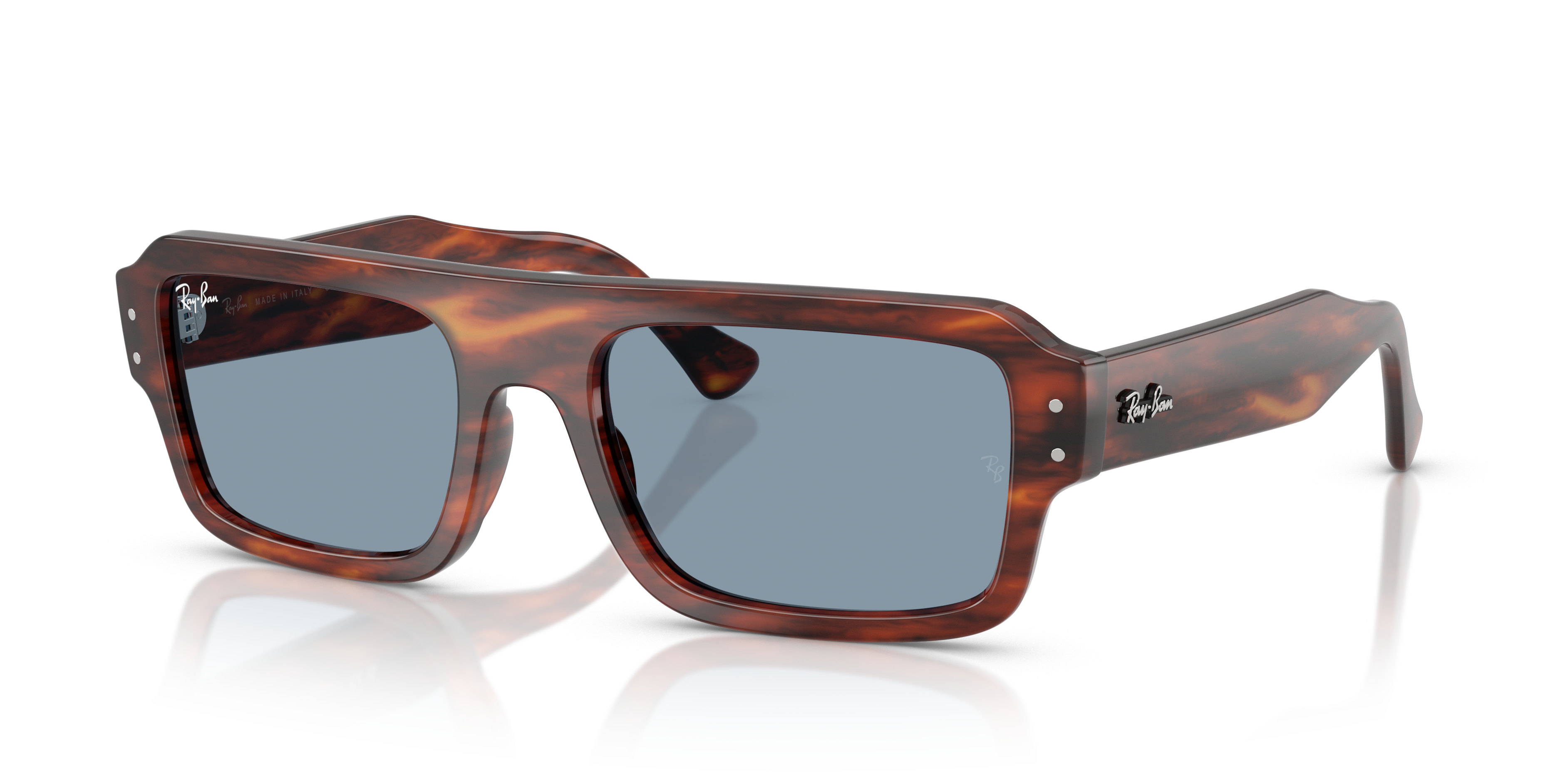 Ray-Ban Flacko Bio-Based XL (56 - 20) com Lentes Azul e Armação Marrom ...