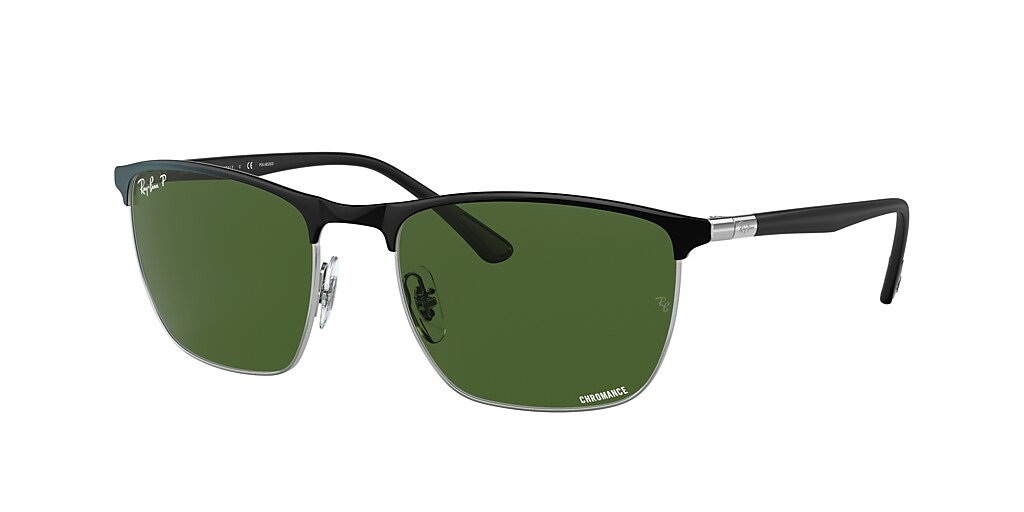 Ray-Ban RB3686 Chromance 57 Dark Green & Black On Silver Polarized ...