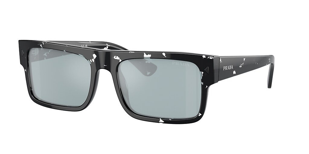 Prada PR A10S 59 Light Blue Mirror Silver & Havana Black Transparent ...