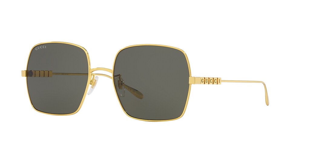 Gucci GG1434S 57 Grey & Gold Sunglasses | Sunglass Hut USA