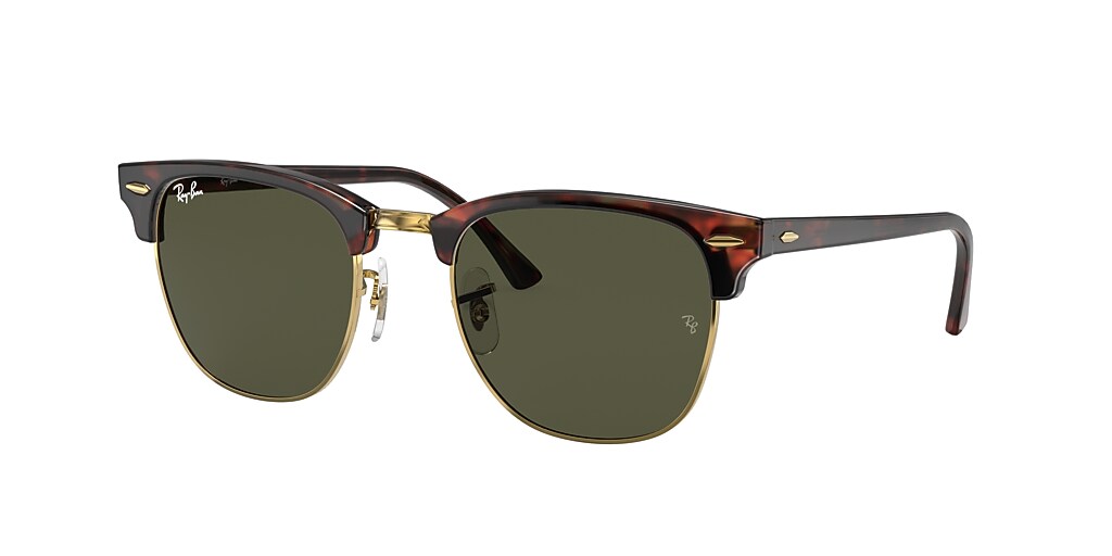 Ray-Ban RB3016F Clubmaster Classic 55 G-15 Green & Tortoise On Gold ...