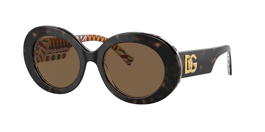 Dolce&Gabbana DG4448 51 Dark Brown & Havana On White Barrow Sunglasses ...
