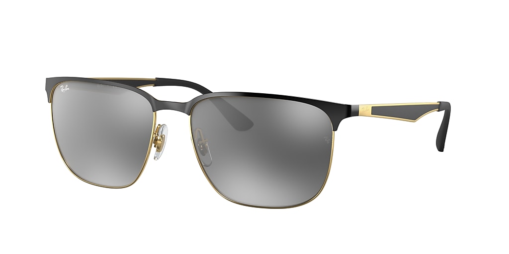 Ray-Ban RB3569 59 Grey Mirror Silver Gradient & Black On Gold ...