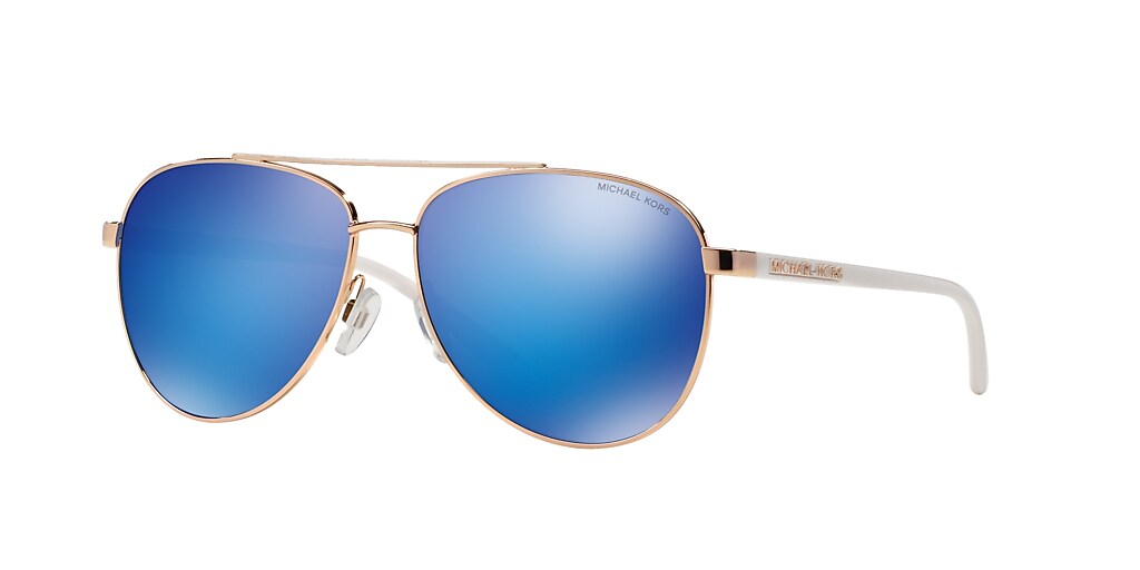 Michael Kors MK5007 Hvar 59 Blue Mirror & Rose Gold/White Sunglasses ...