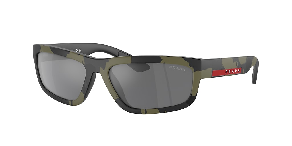 Prada Linea Rossa PS 05ZS 59 Grey Mirror Black & Green Mimetic Rubbered ...