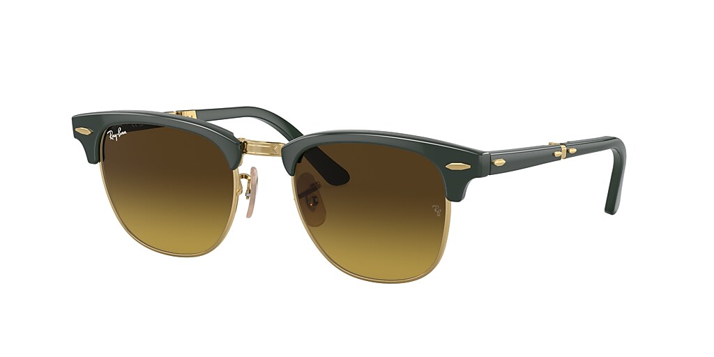 Ray-Ban RB2176 Clubmaster Folding 51 Brown & Green On Gold Sunglasses ...
