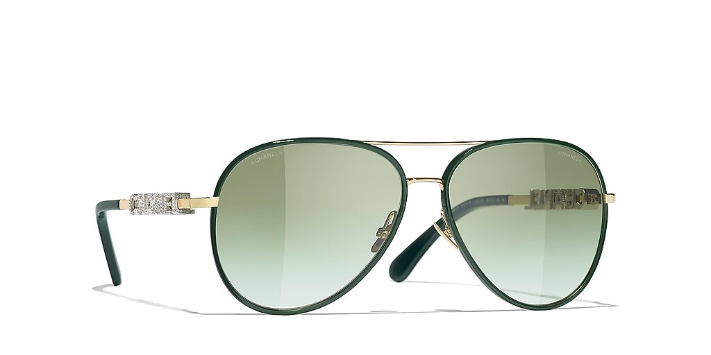 Chanel Pilot Sunglasses CH4284B 59 Green & Gold Sunglasses | Sunglass ...